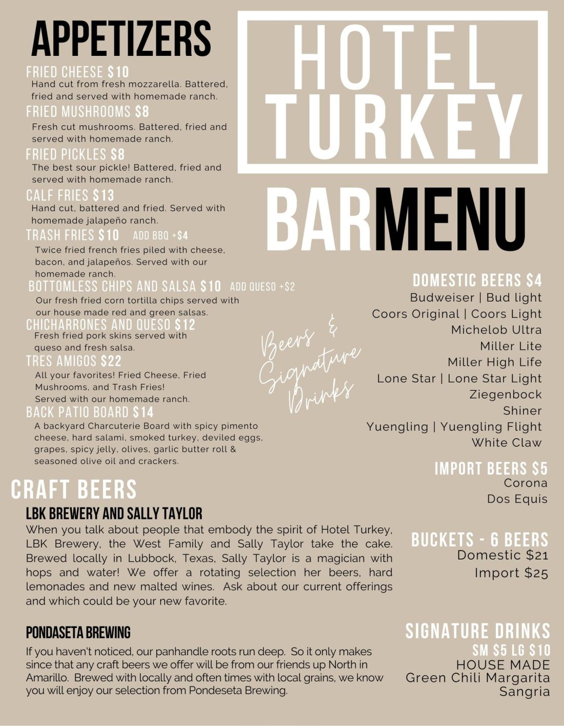 MENUS – HOTEL TURKEY