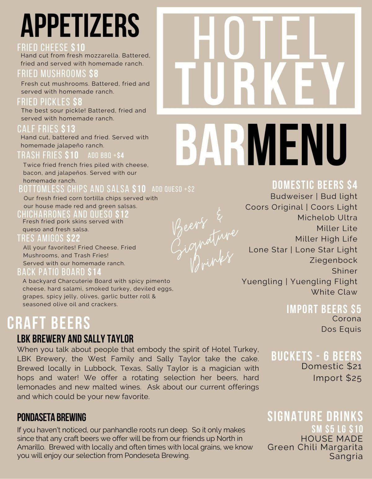 MENUS – HOTEL TURKEY