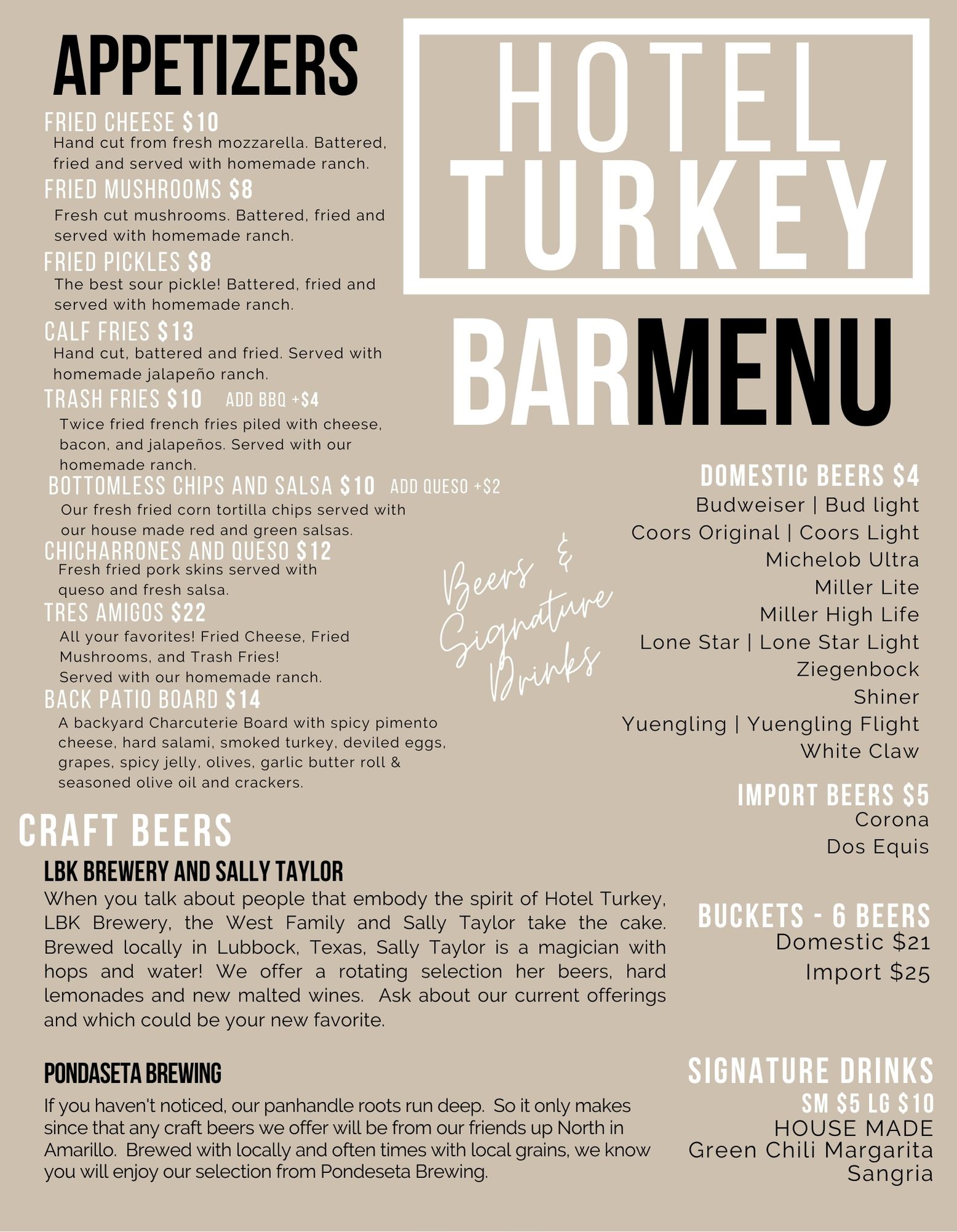 MENUS – HOTEL TURKEY