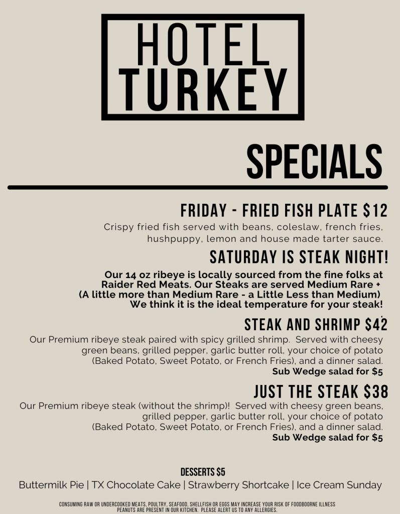 MENUS – HOTEL TURKEY