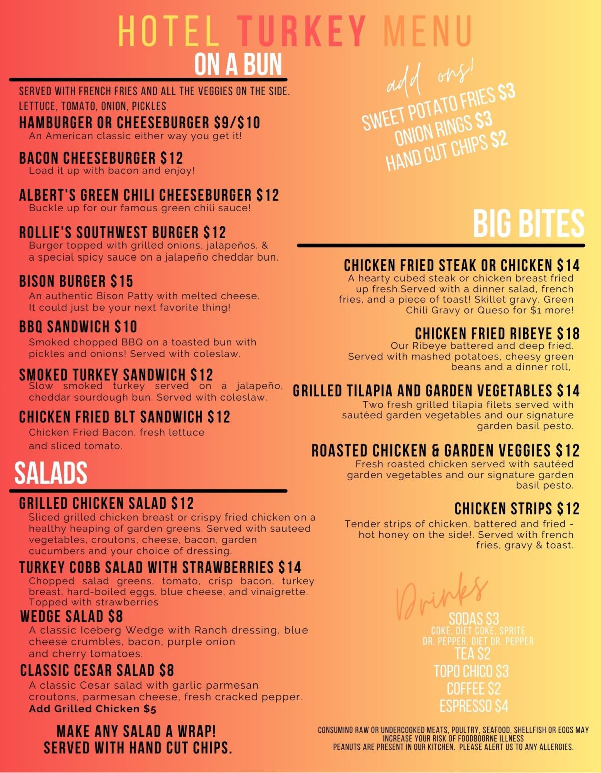 MENUS – HOTEL TURKEY