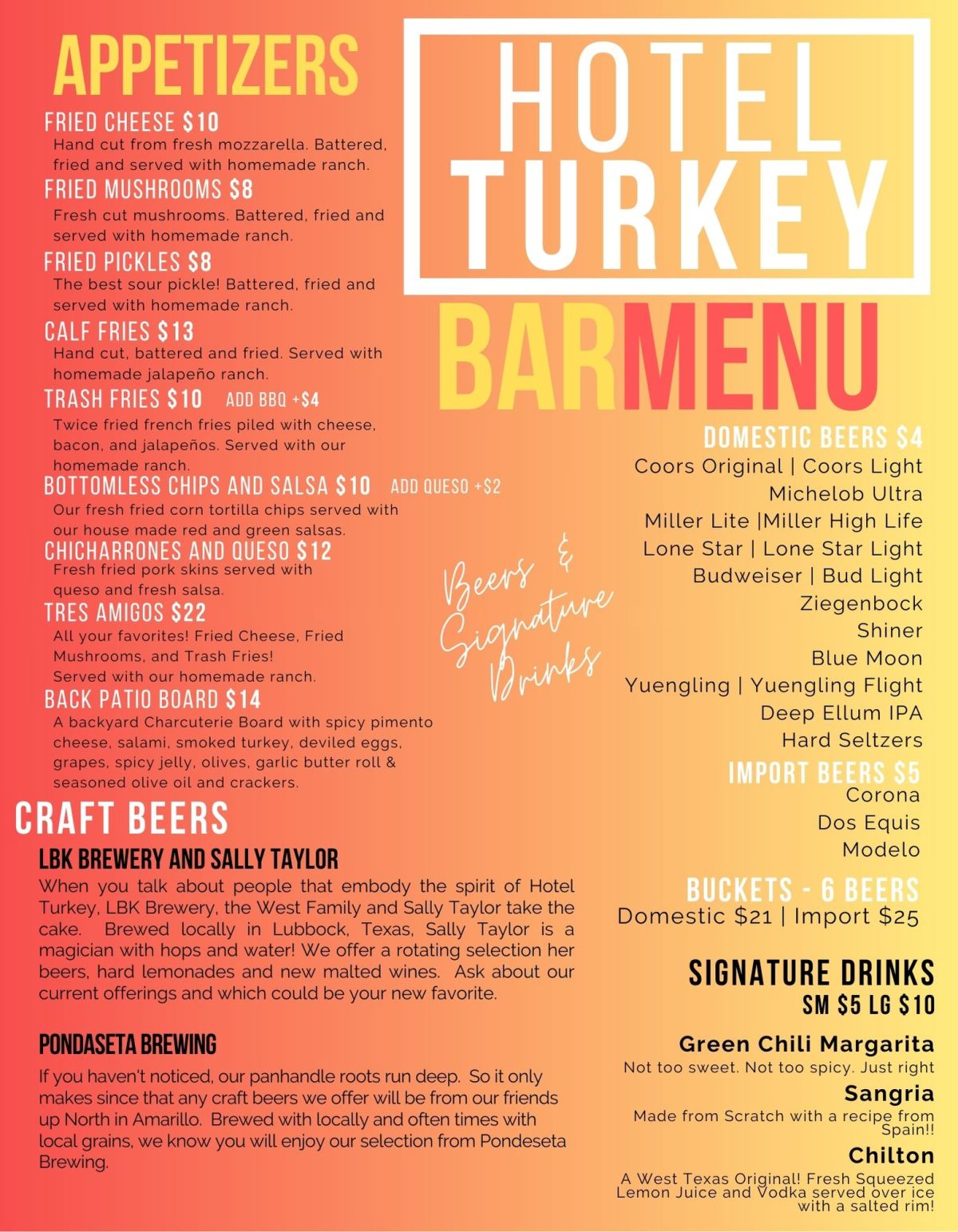 MENUS – HOTEL TURKEY