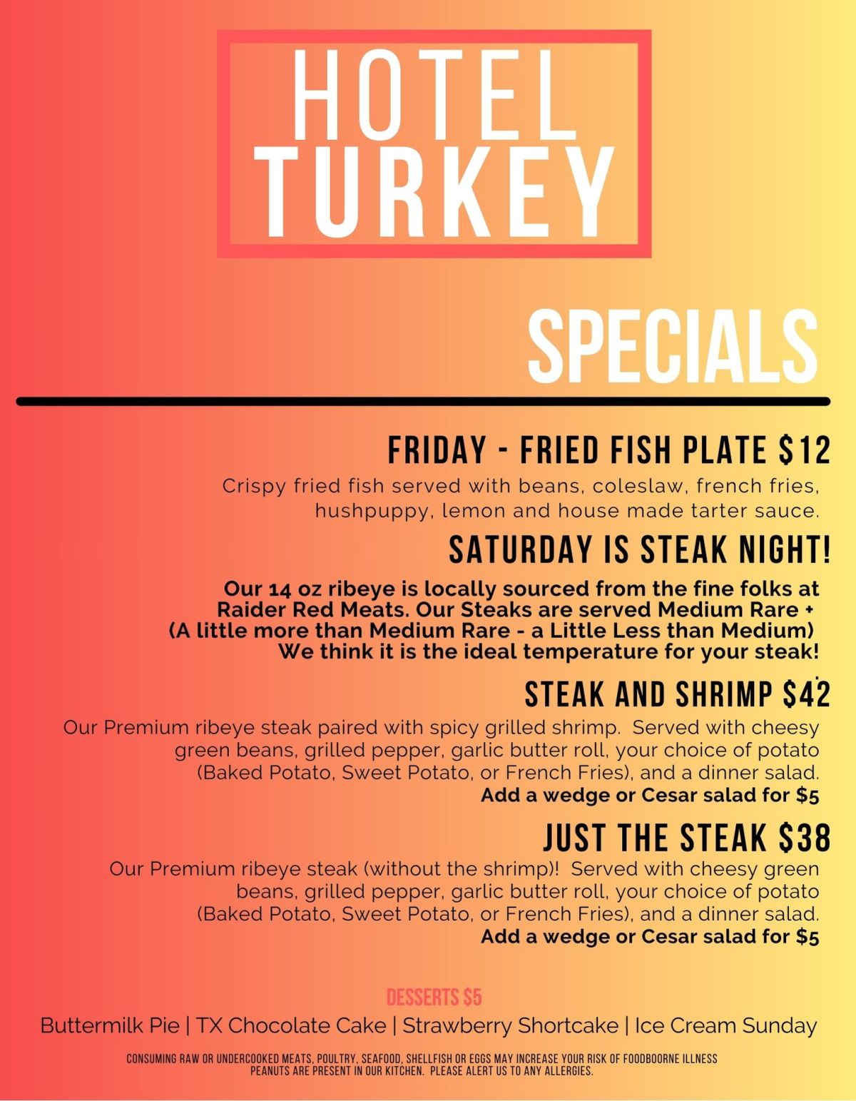 MENUS – HOTEL TURKEY