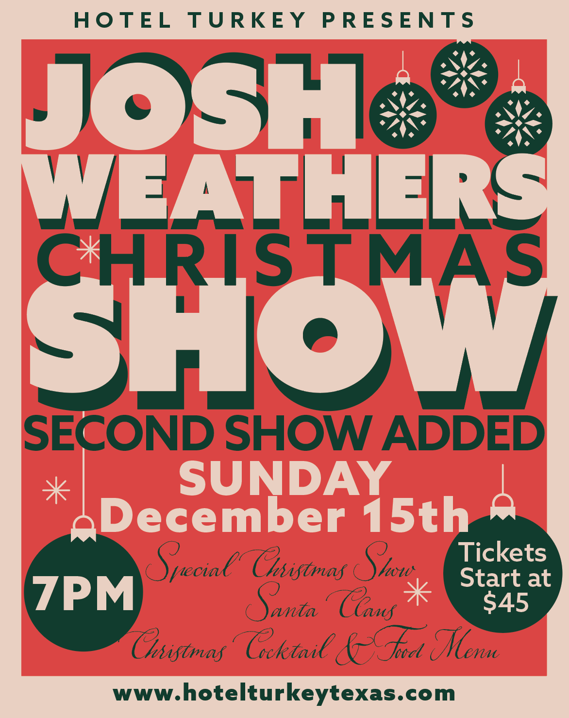 2nd Show!! Christmas w/ Josh Weathers at the Gem Theatre 7pm – HOTEL TURKEY
